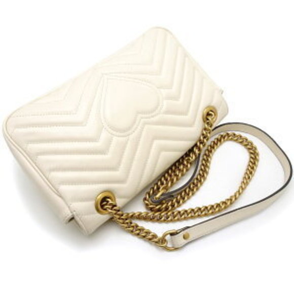 Gucci | Bags | Gucci Quilted Shoulder Bag Gg Marmont Leather White ...